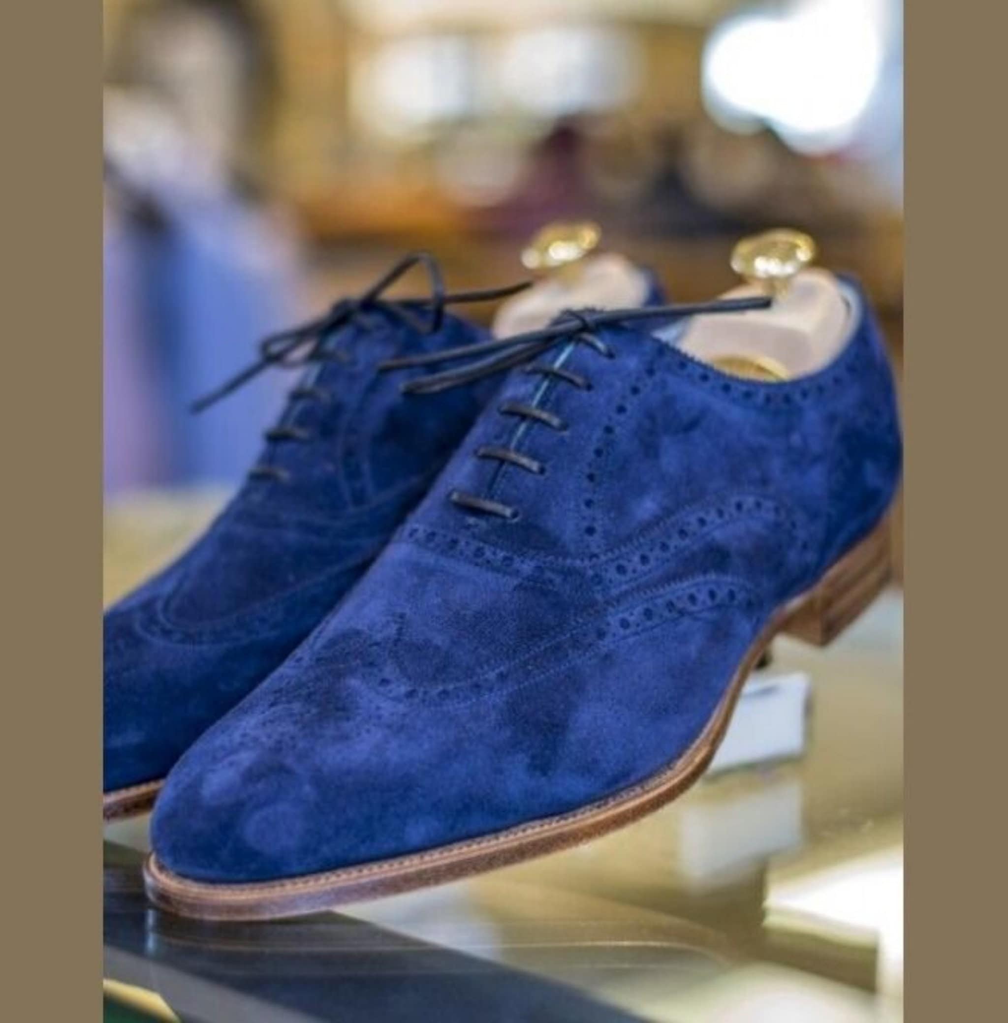 Handmade Mens Brogue Blue Suede Shoes Men Wingtip Suede Blue - Etsy