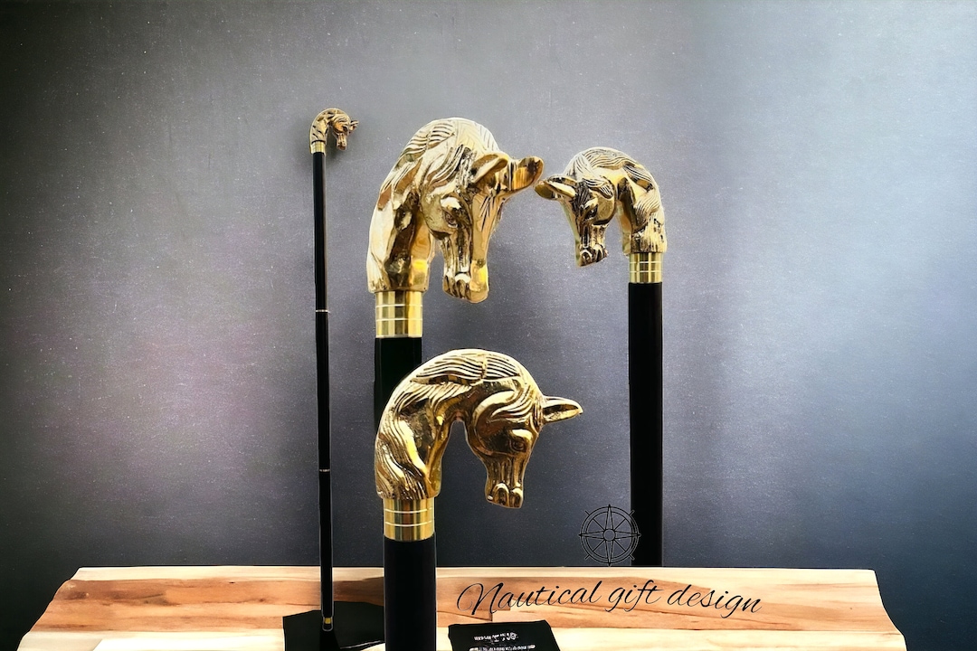 Vintage Handmade Solid Brass Horse Head Walking Stick Wooden Shaft ...