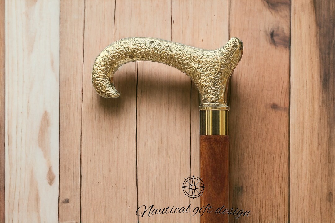 Vintage Solid Brass Head Walking Stick Wooden Shaft Walking Cane for ...