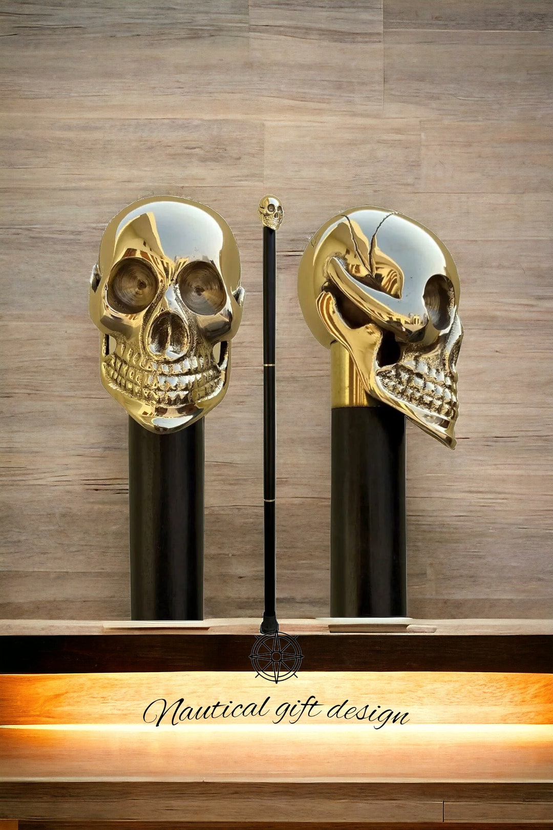 Vintage Brass Skull Walking Cane for Men and Women Black Wooden Walking ...