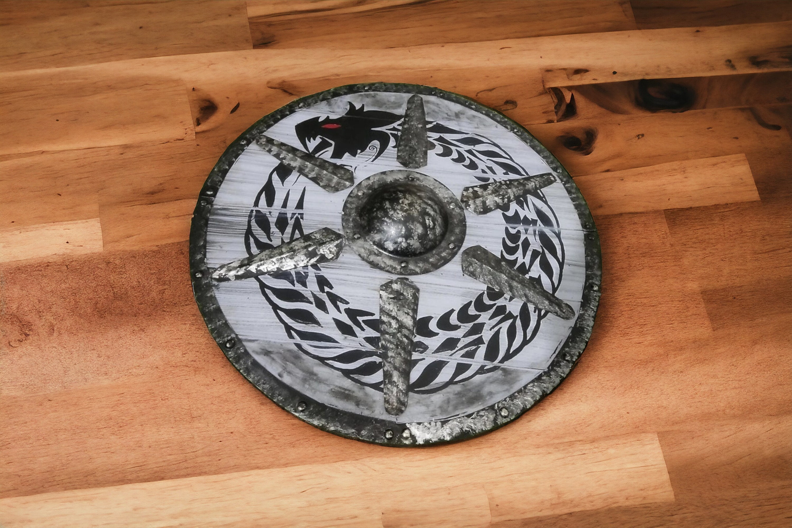 Wooden Viking Dragon Round Shield Viking Round Shield Medieval Wooden ...