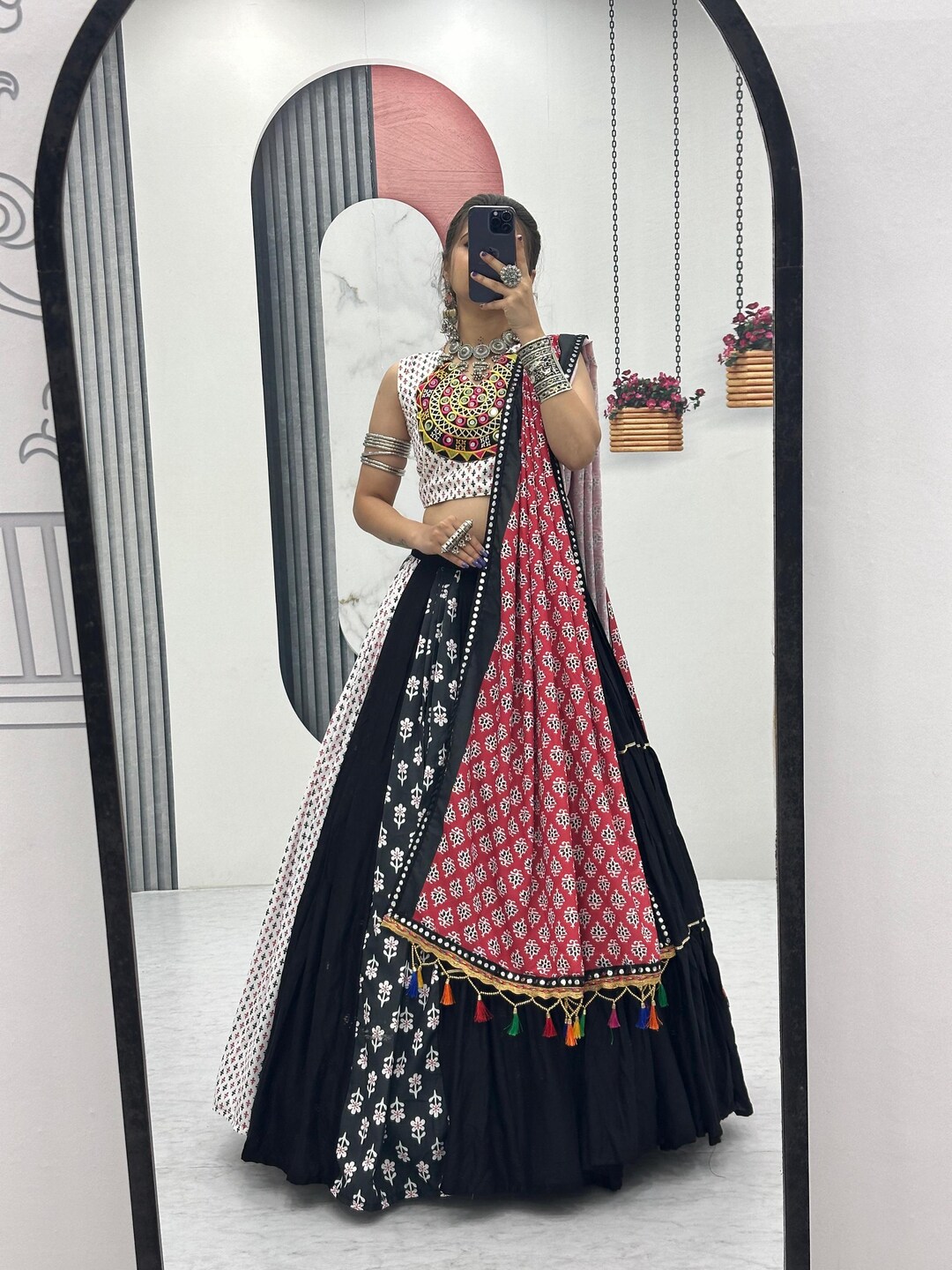 Navratri Cotton Lehenga Choli Set – 8 Meter Big Flair | Gamathi Work ...
