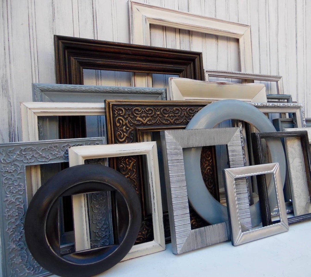 Customizable Gallery Wall Frame Set: Distressed Mixed Style Picture ...