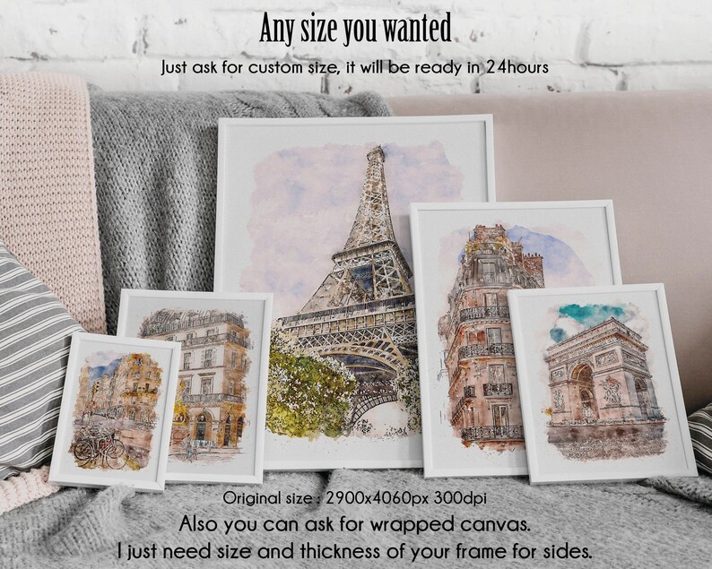 Paris Prints Wall Art Travel Posters Set of 6, Watercolor Paris ...