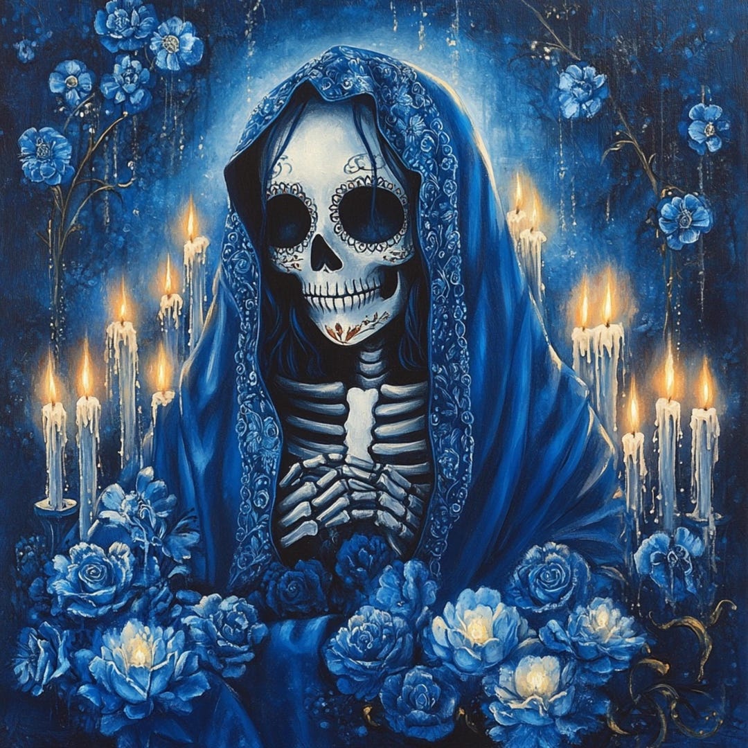 Santa Muerte Blue Cloak: Vibrant Wall Décor - Etsy