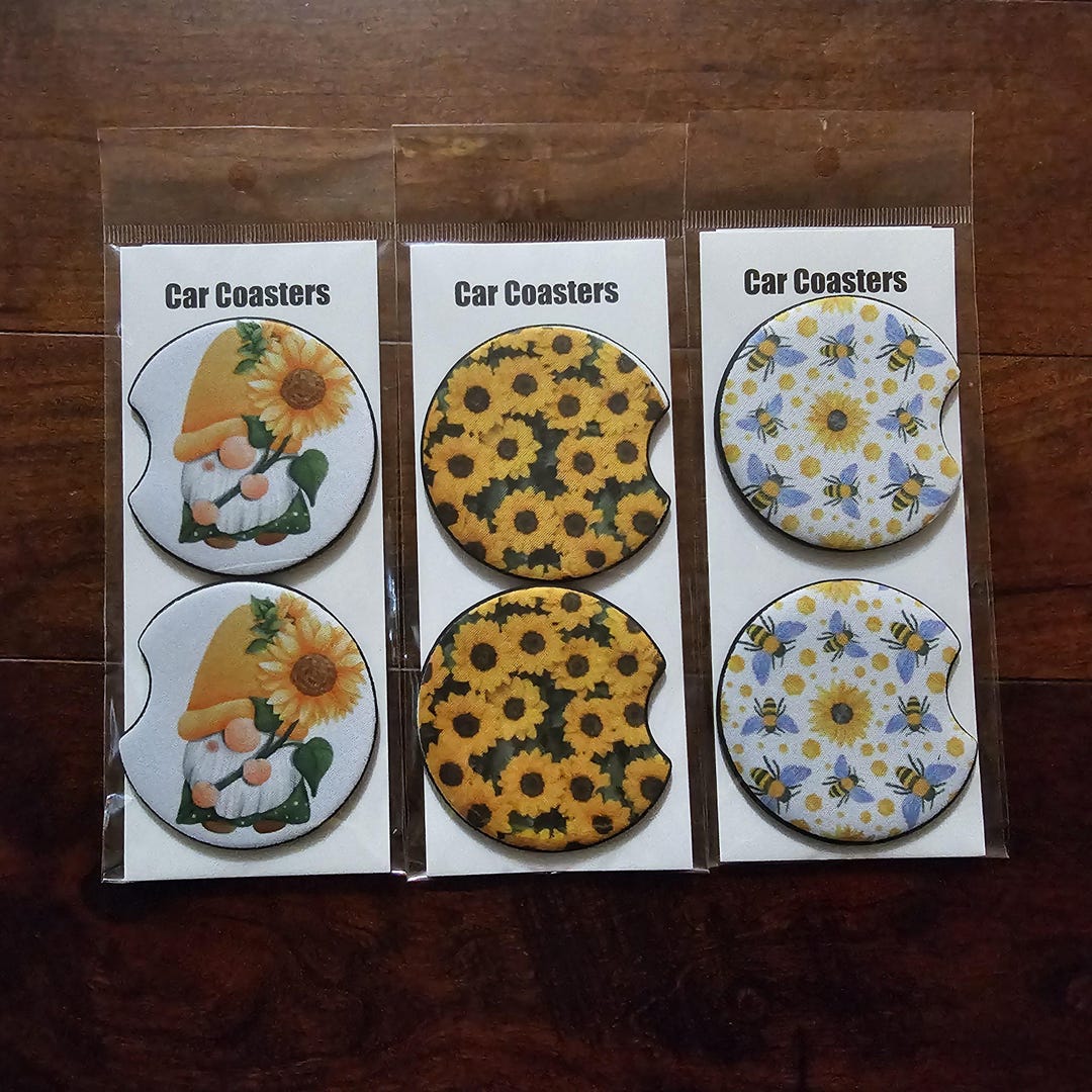 Sunflower Car Coasters (2 Pack) Pick Option at Checkout - Etsy