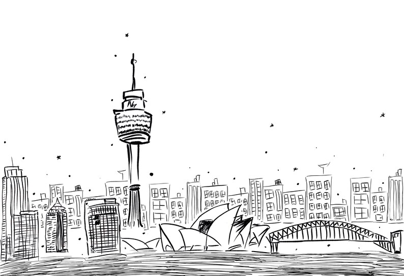 Sydney Skyline Outline Svg Cityscape for Printing & Cutting Pencil ...