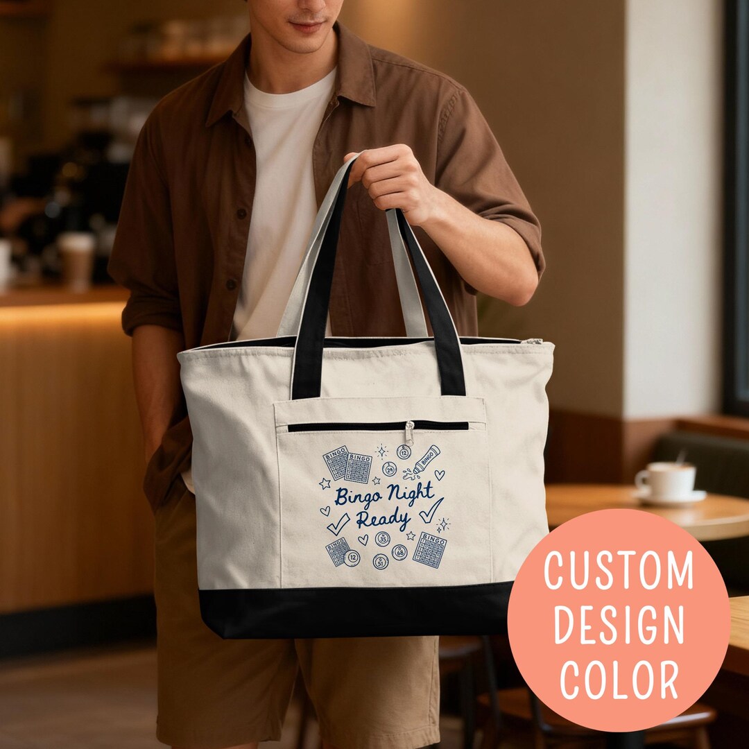 Bingo Lover Zip Tote Bag, Bingo Night Ready Custom Zippered Tote Bag ...