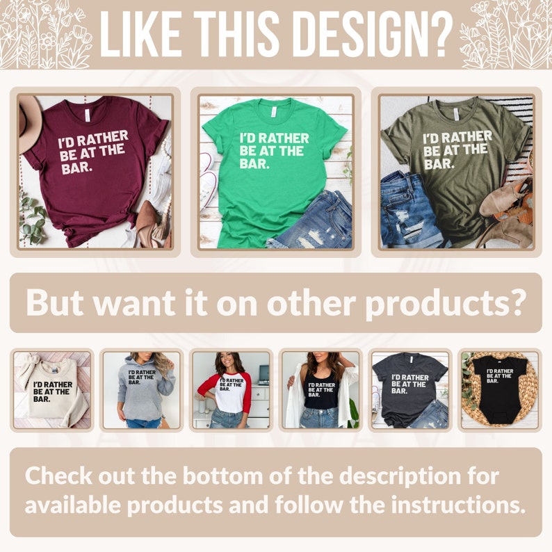 Funny Bar T-shirt I'd Rather Be at the Bar Tee Drinking Shirt Pub Crawl ...