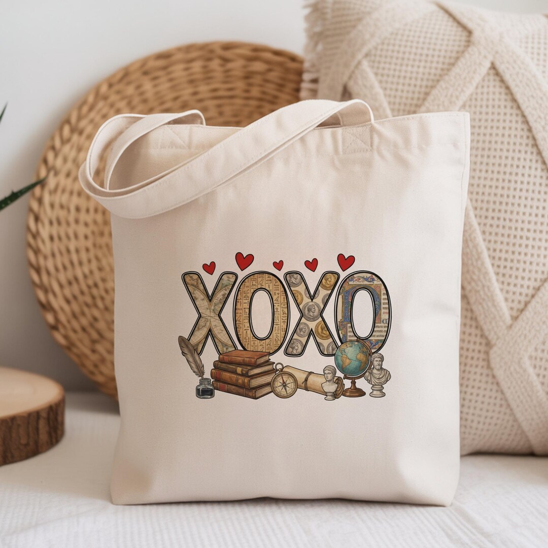 XOXO Valentine Tote Bag, Historical Books and Artifacts, Unique Girly ...
