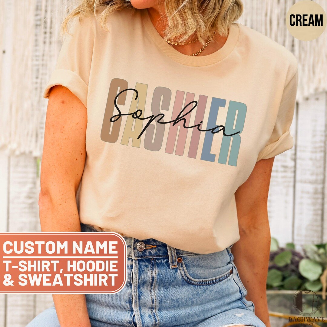 Personalized Cashier Shirt, Custom Cashier Crewneck Sweatshirt, Cashier ...