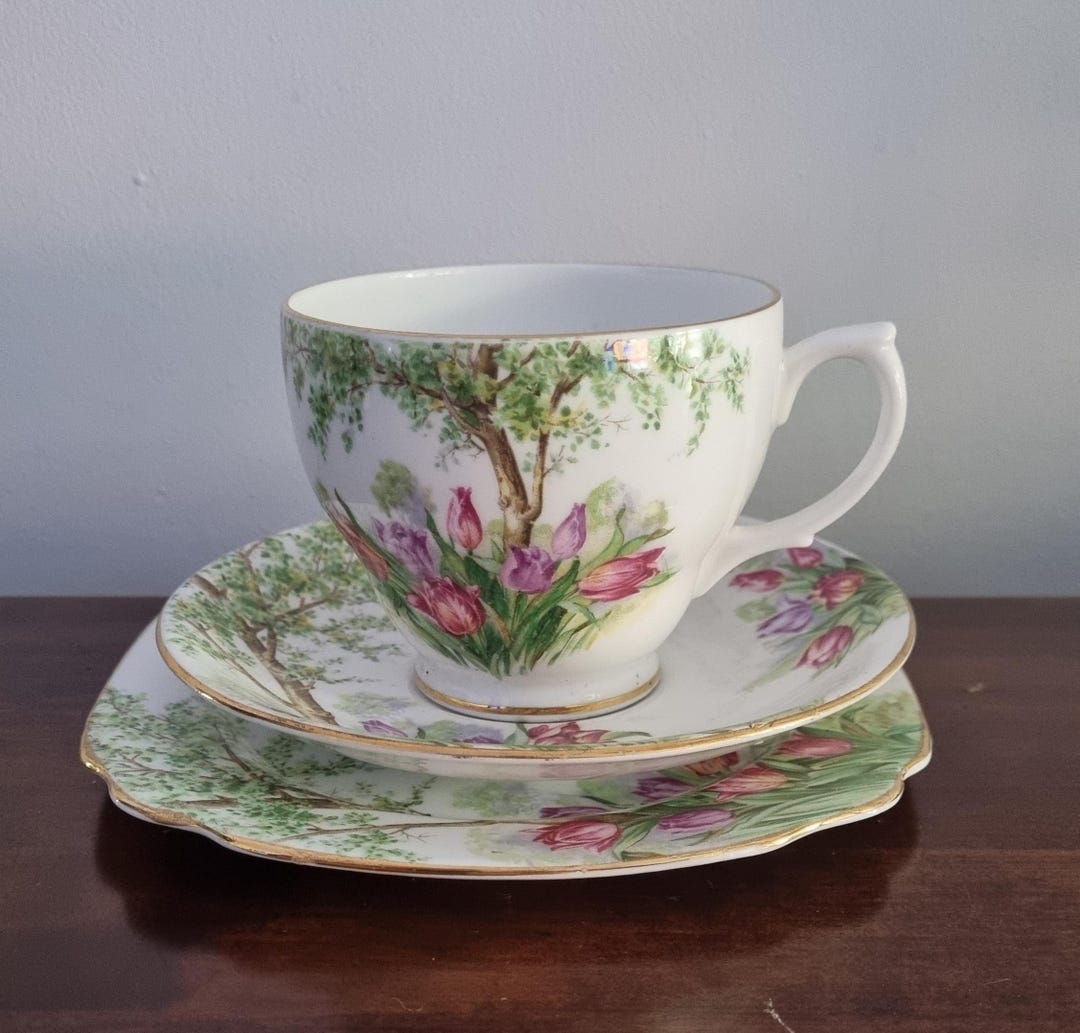 Vintage Windsor Tulip Tea Cup, Saucer & Side Plate Trio Floral Home ...