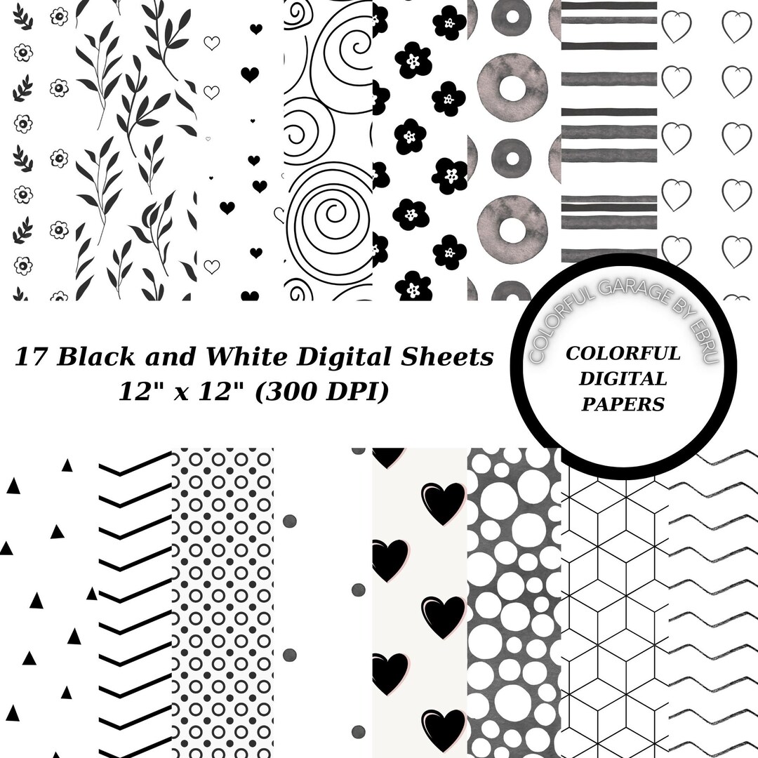 Black and White Digital Paper Pack Gift Pack Fabric Pattern - Etsy