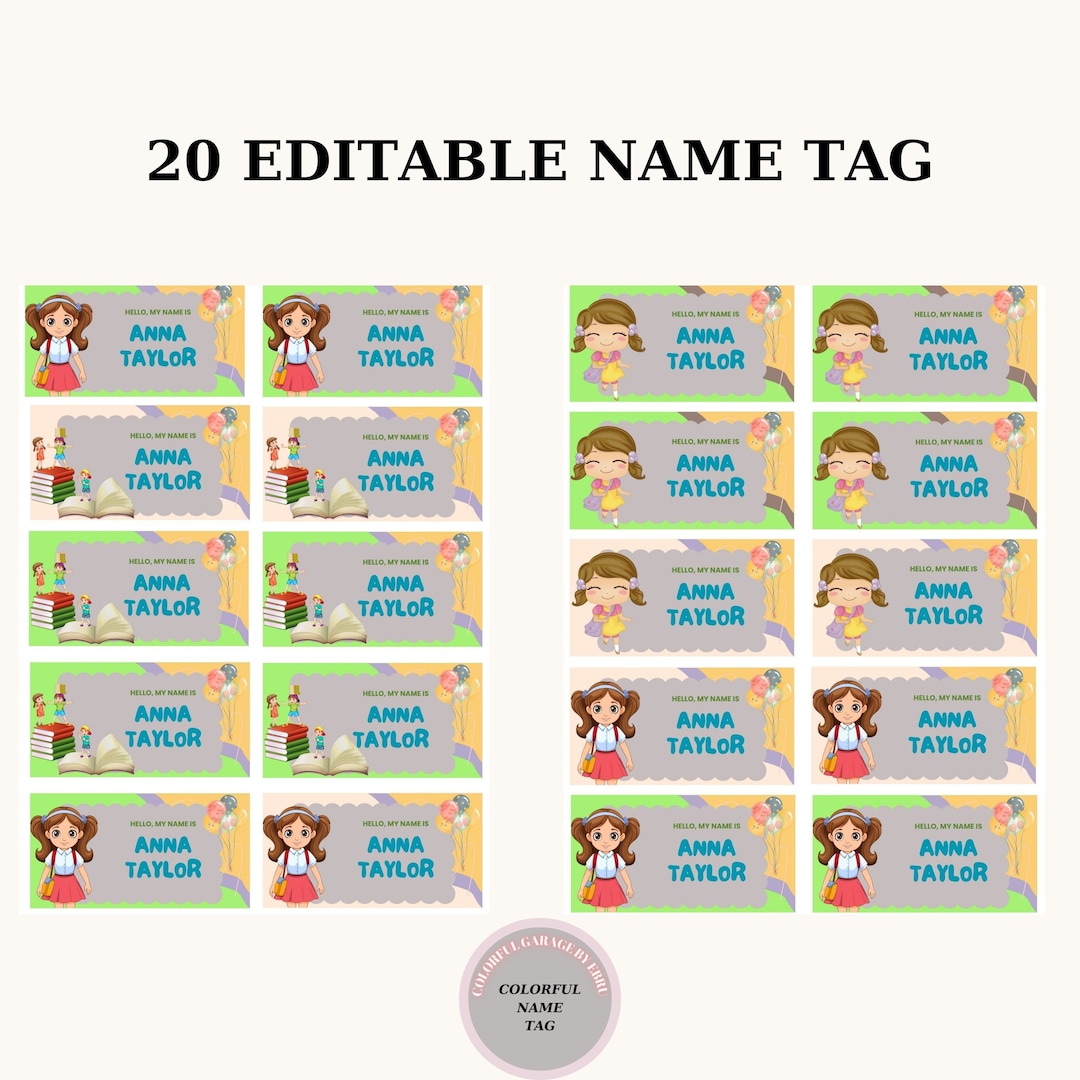 School Name Tag, Name Labels, School Name Labels, Printable Name Tag ...