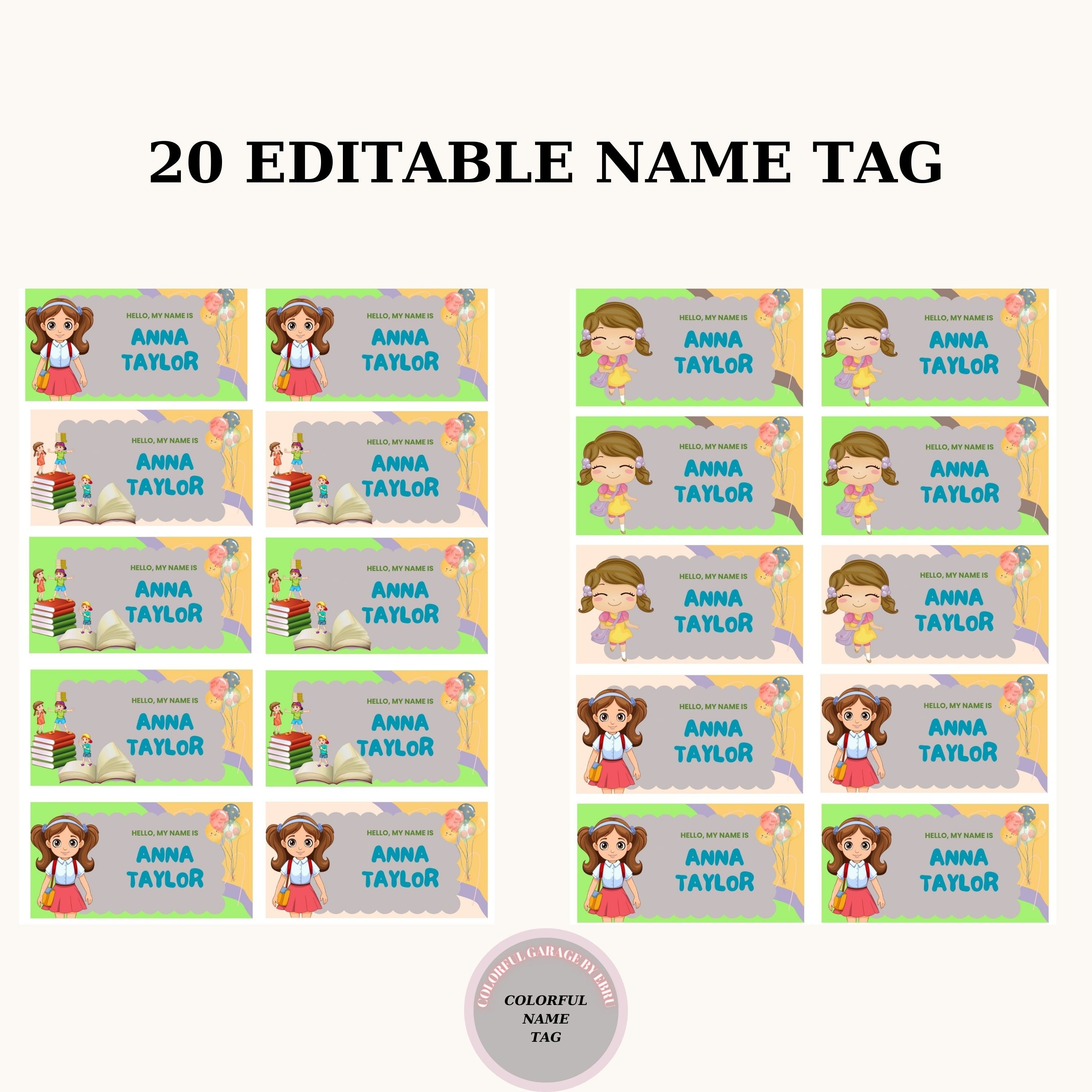 School Name Tag, Name Labels, School Name Labels, Printable Name Tag ...