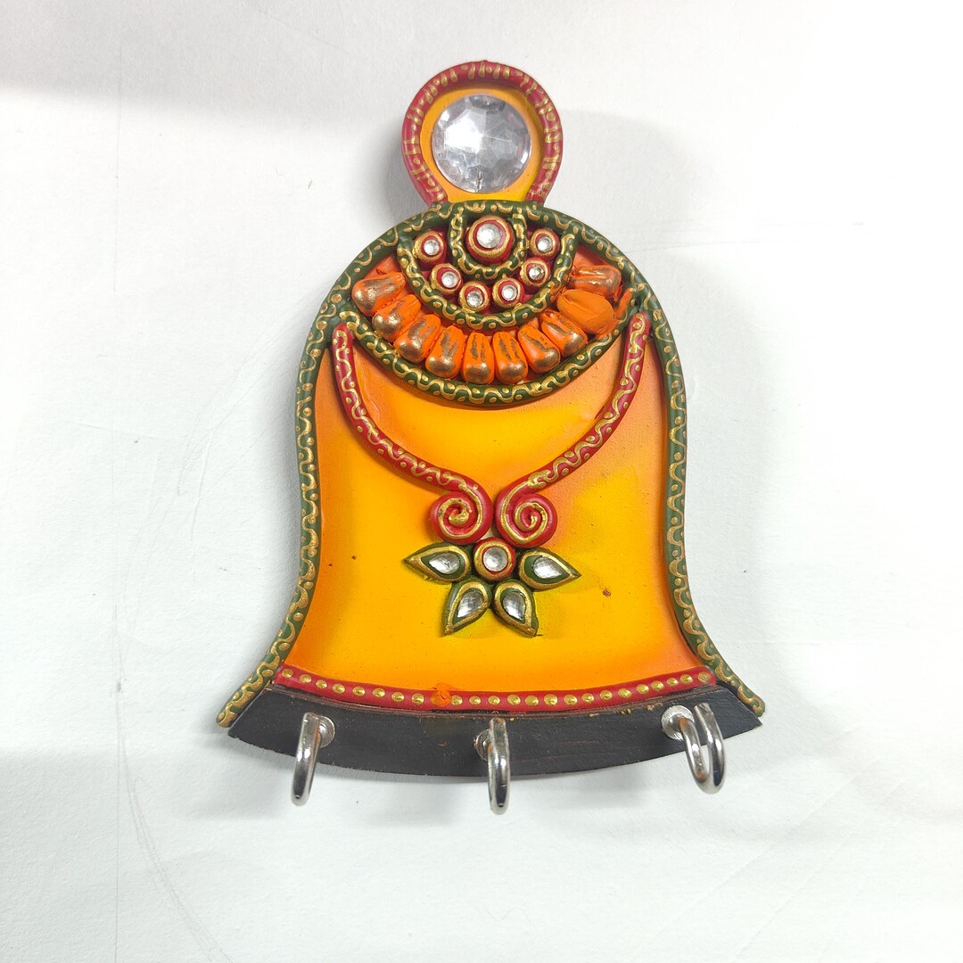 Paper Mache Bell Key Holder | 3 Key Hooks | Auspicious Wall Art ...