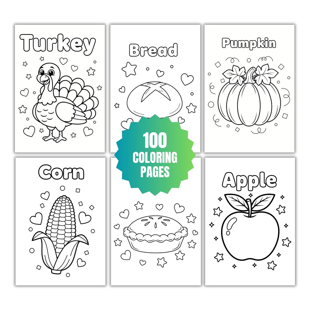 100 Thanksgiving Vocabulary Coloring Pages for Kids | Printable PDF A4 ...