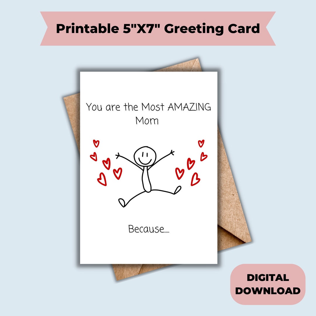 Mother Appreciation Digital Printable Card, 5x7 Inches Instant Download ...