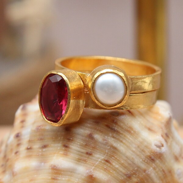 Ruby Pearl Ring - Etsy