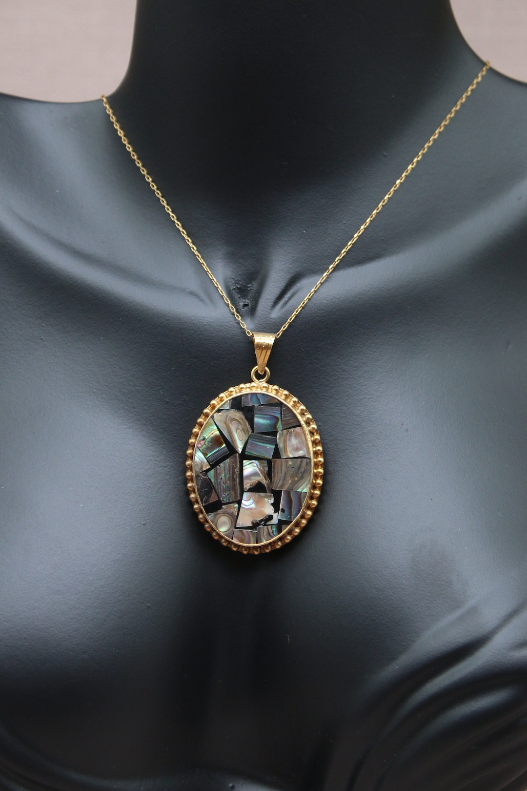 Natürliche Paua Abolon Mosaik Muschel Anhänger Silber Halskette ...