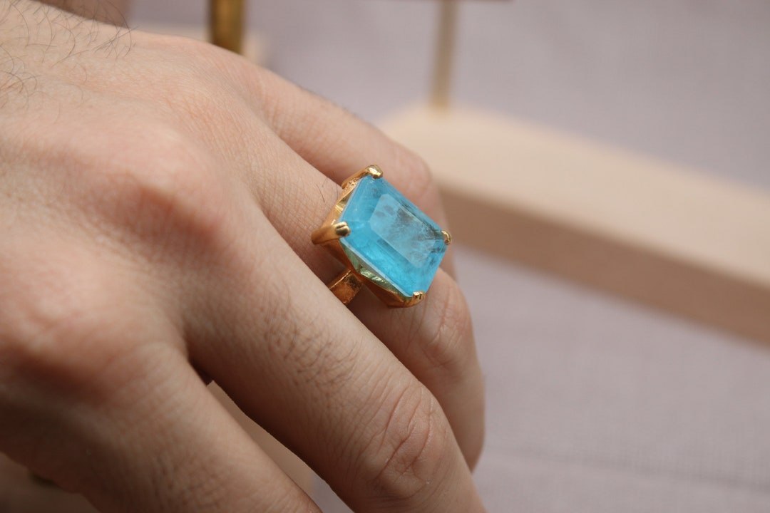 925 Sterling Silver Ice Blue Natural Gemstone Paraiba Tourmaline Rings ...