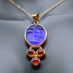 Antique Intaglio Greek Palm Tree and Carnelian Silver Pendant, Carved ...