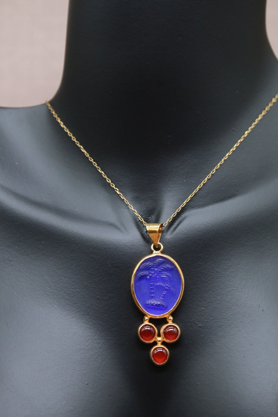 Antique Intaglio Greek Palm Tree and Carnelian Silver Pendant, Carved ...