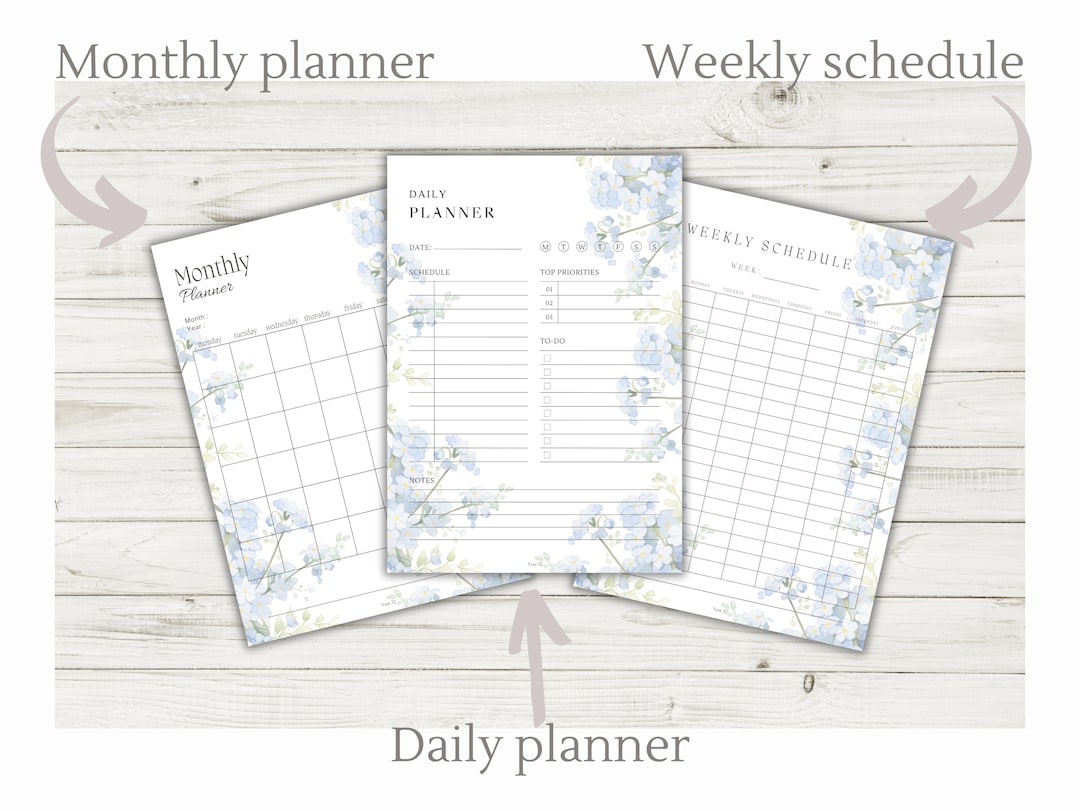 Floral Planner Set | 3 Printable PDF Pages | Digital Download | Monthly ...