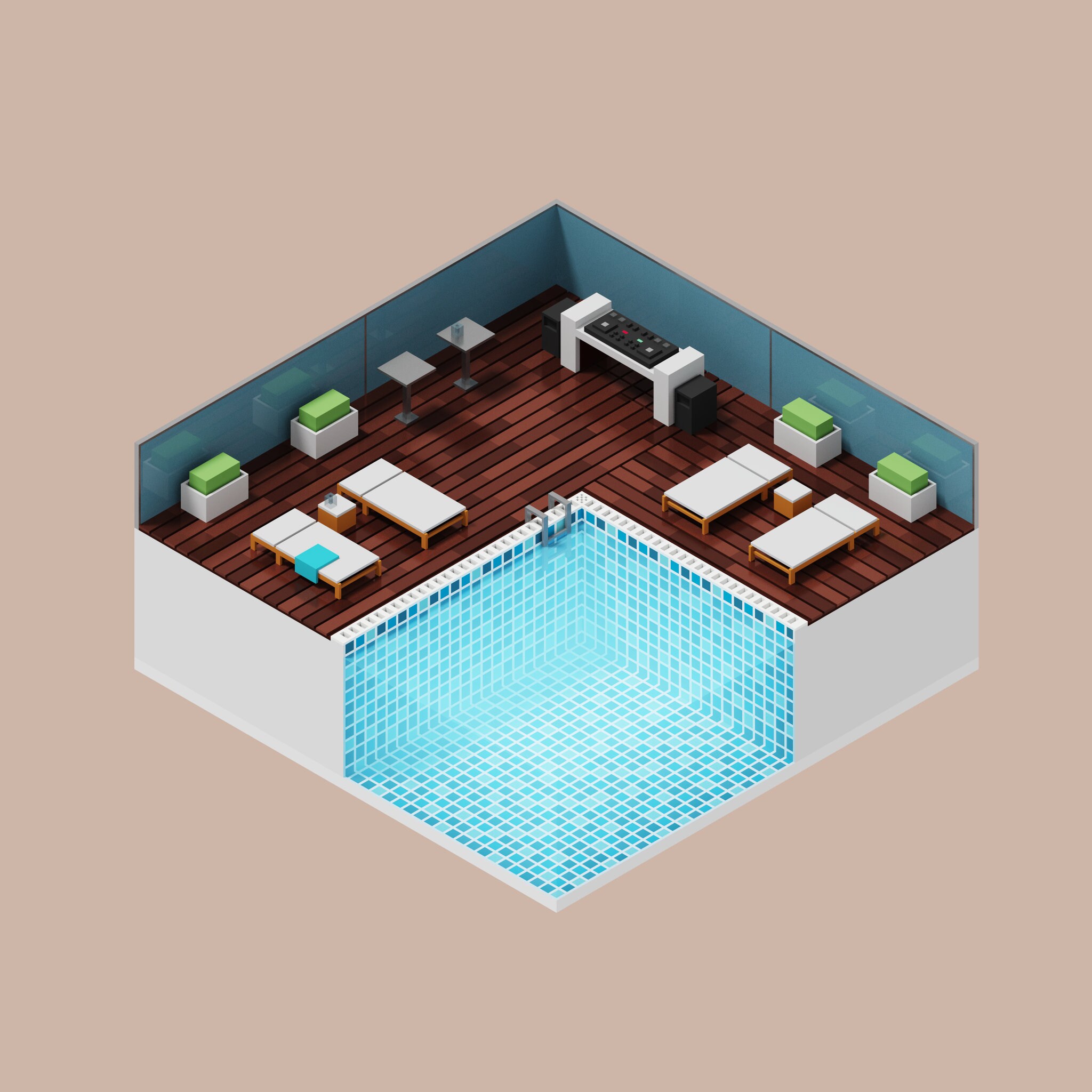 Rooftop Pool Party Voxel Model for 3D Print and Gaming, STL File, OBJ ...