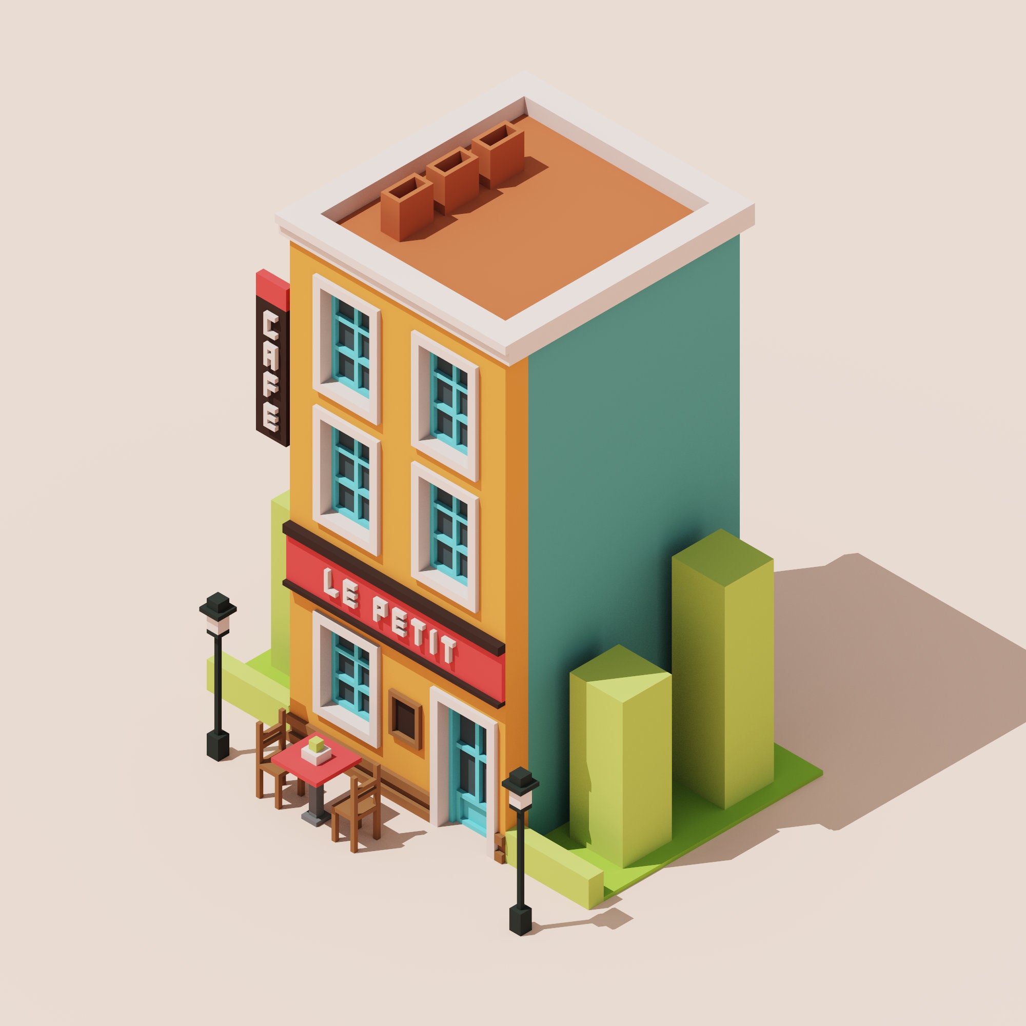 3D Voxel Building Models for 3D Print and Gaming, STL File, OBJ File ...