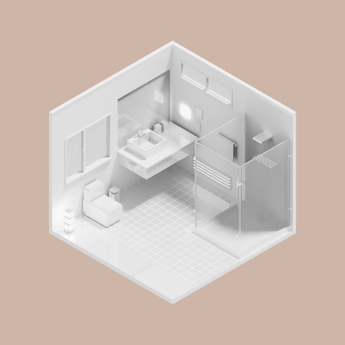 Bathroom - Voxel Model for 3D Print and Gaming, STL File, OBJ File, VOX ...