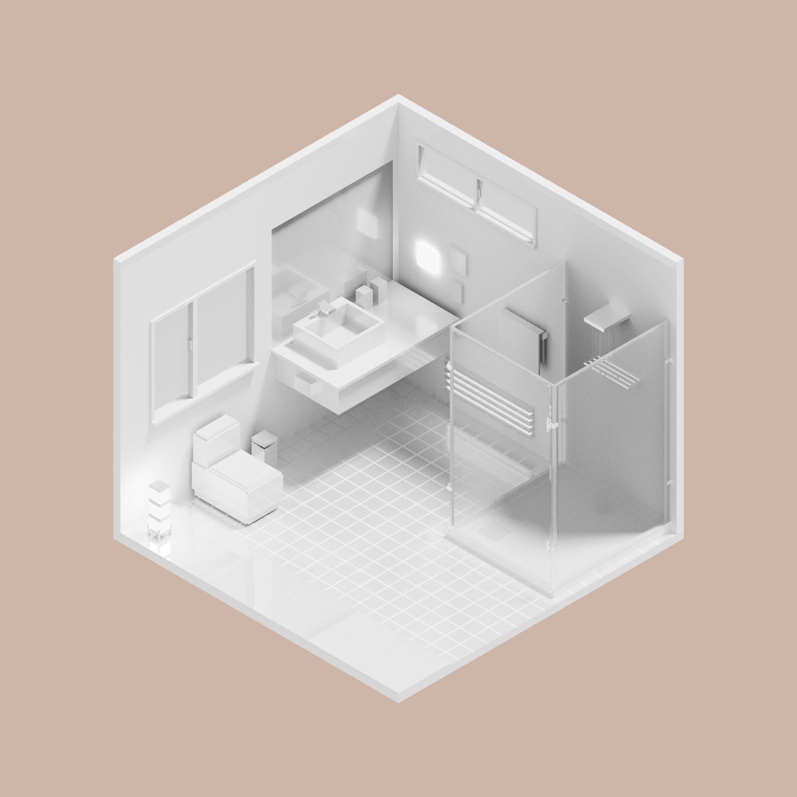 Bathroom - Voxel Model for 3D Print and Gaming, STL File, OBJ File, VOX File, Isometric House ...