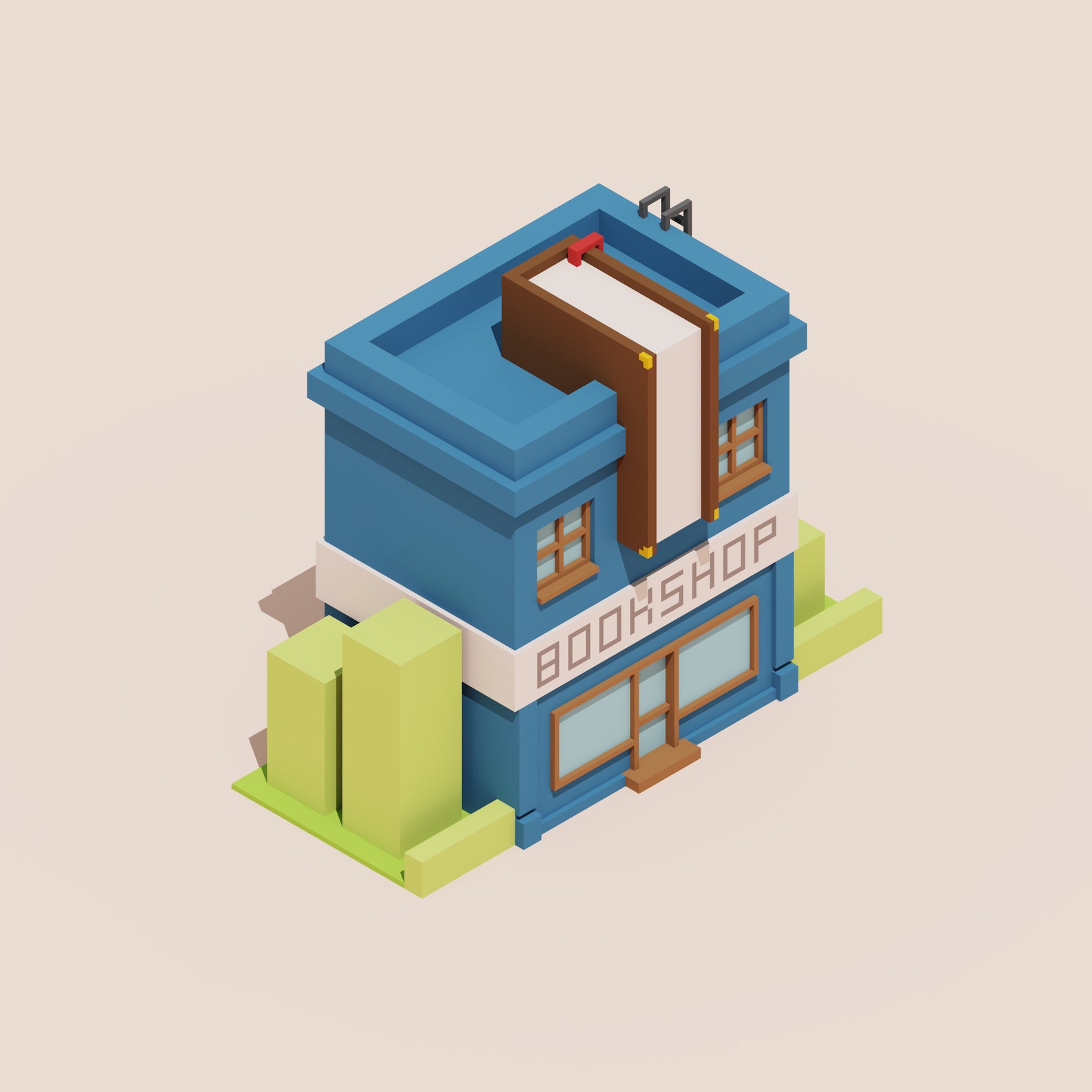 3D Bookshop Voxel Model for 3D Print and Gaming, STL File, OBJ File ...