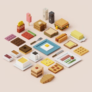 3D Breakfast Voxel Models Pack, 3D Food Voxel Models Pack, 3D Print and ...
