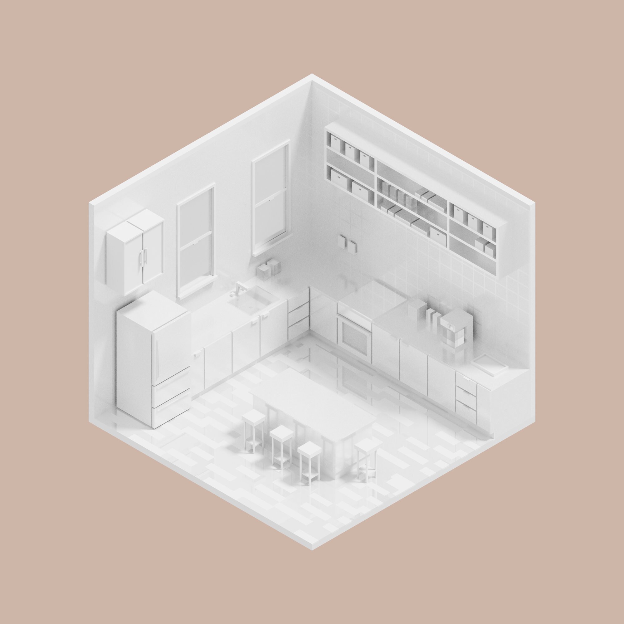 Kitchen - Voxel Model for 3D Print and Gaming, STL File, OBJ File, VOX ...