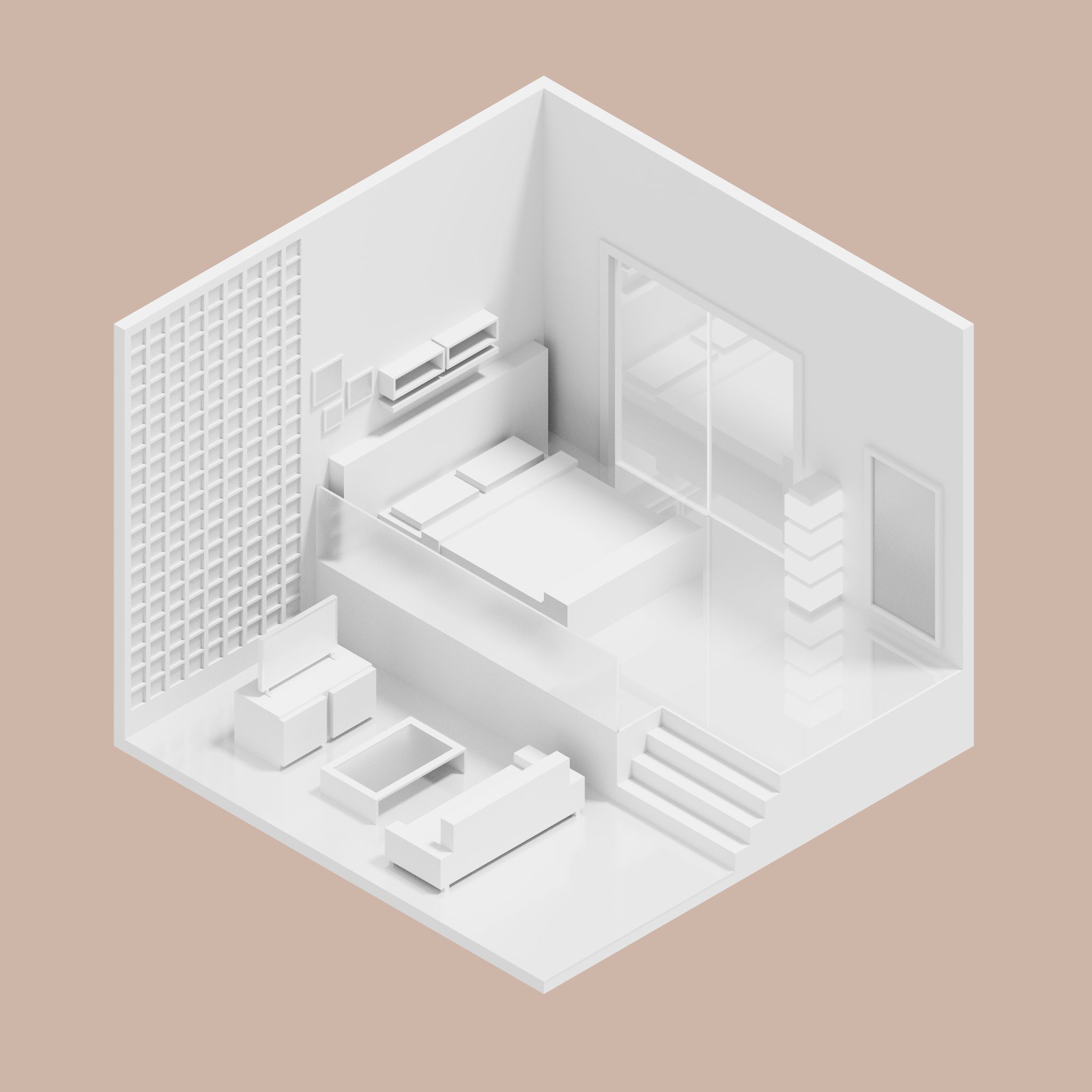 Living Room and Bedroom - Voxel Model for 3D Print and Gaming, STL File ...