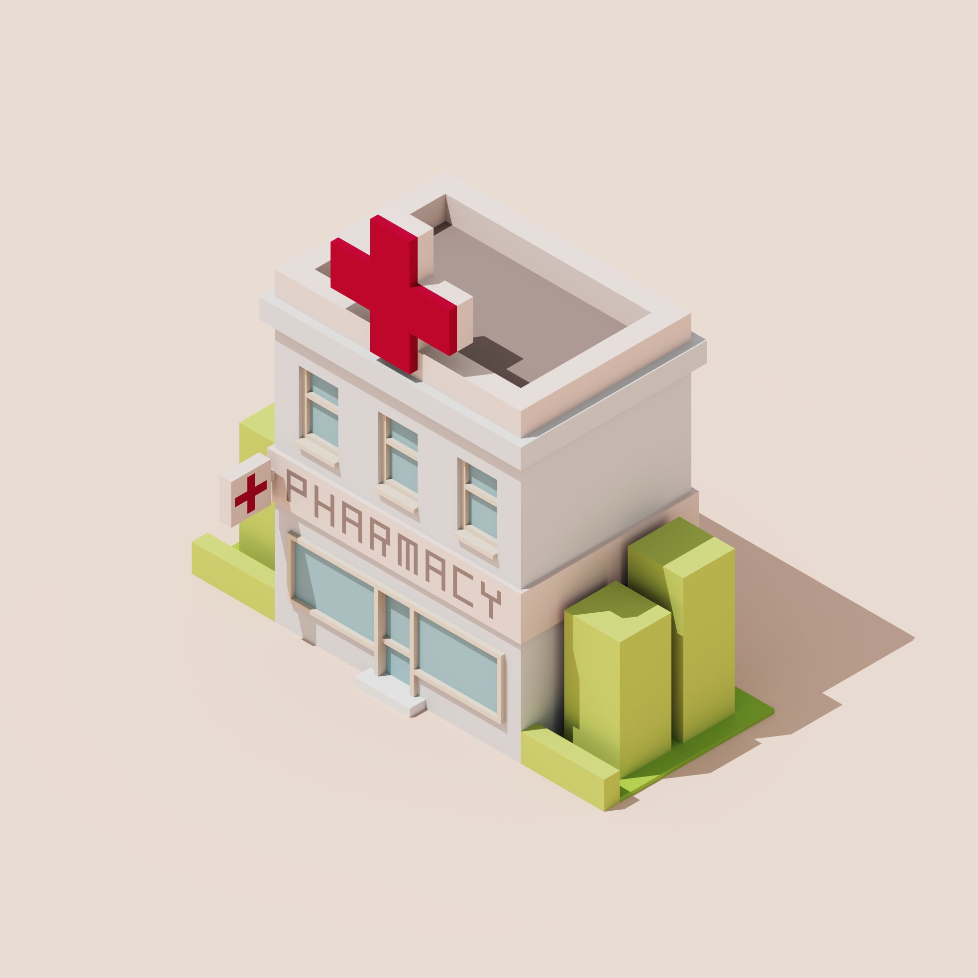 3D Voxel Building Models for 3D Print and Gaming, STL File, OBJ File ...