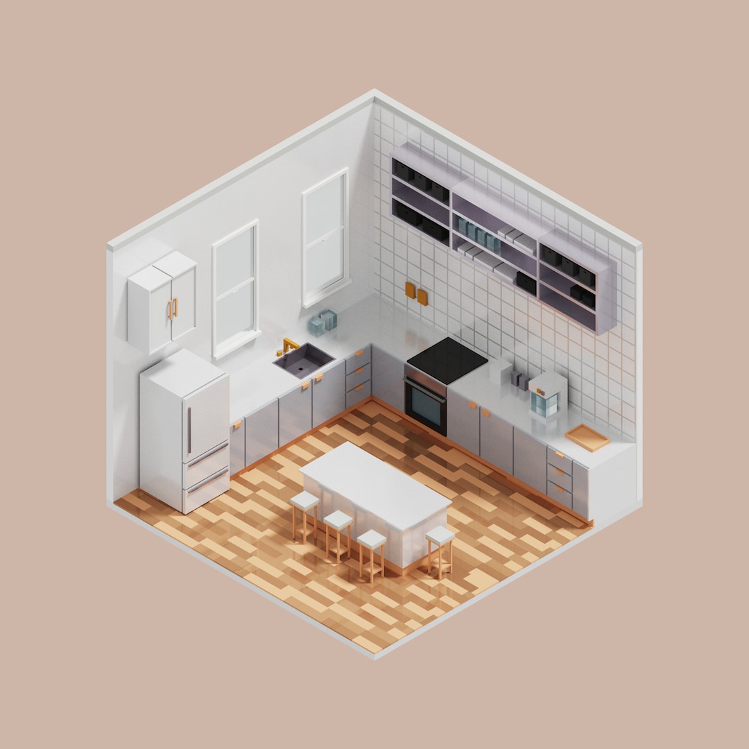 Kitchen - Voxel Model for 3D Print and Gaming, STL File, OBJ File, VOX ...