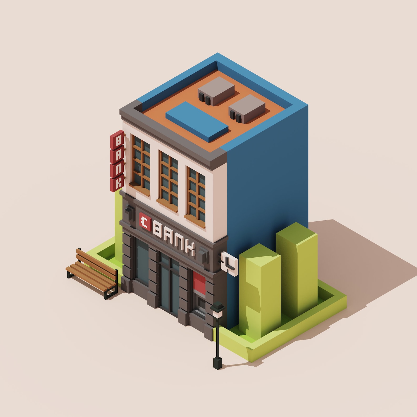 3D Voxel Building Models for 3D Print and Gaming, STL File, OBJ File ...