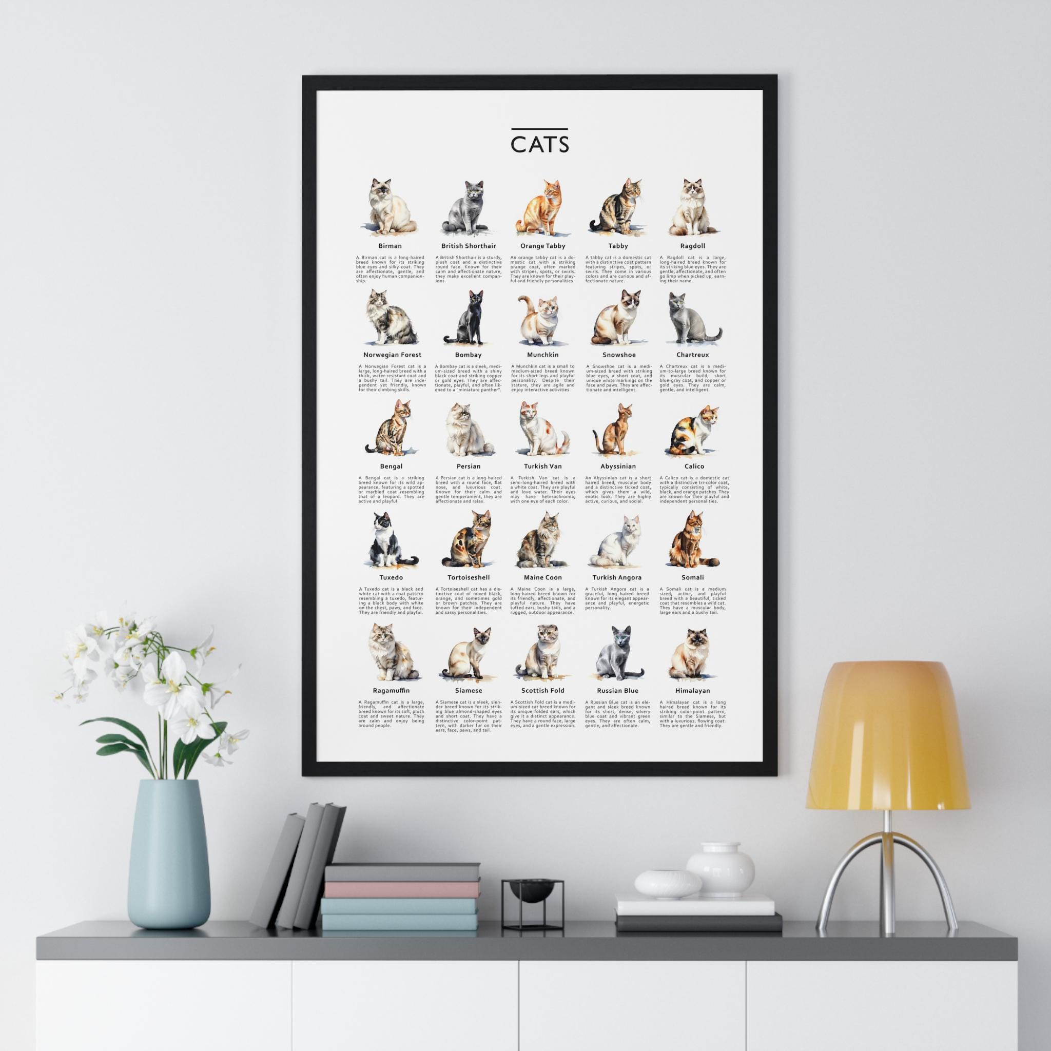 Cat Breeds Poster, Cat Poster, Cat Types Poster, Cat Wall Art Printable ...