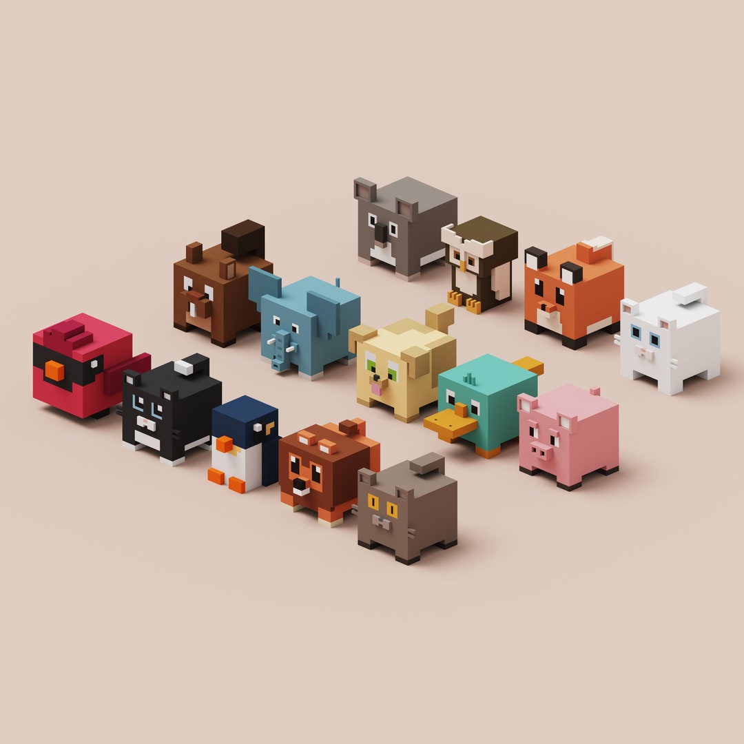 Voxel Animals Pack 3D for Printing and Gaming, STL File, OBJ File, VOX ...