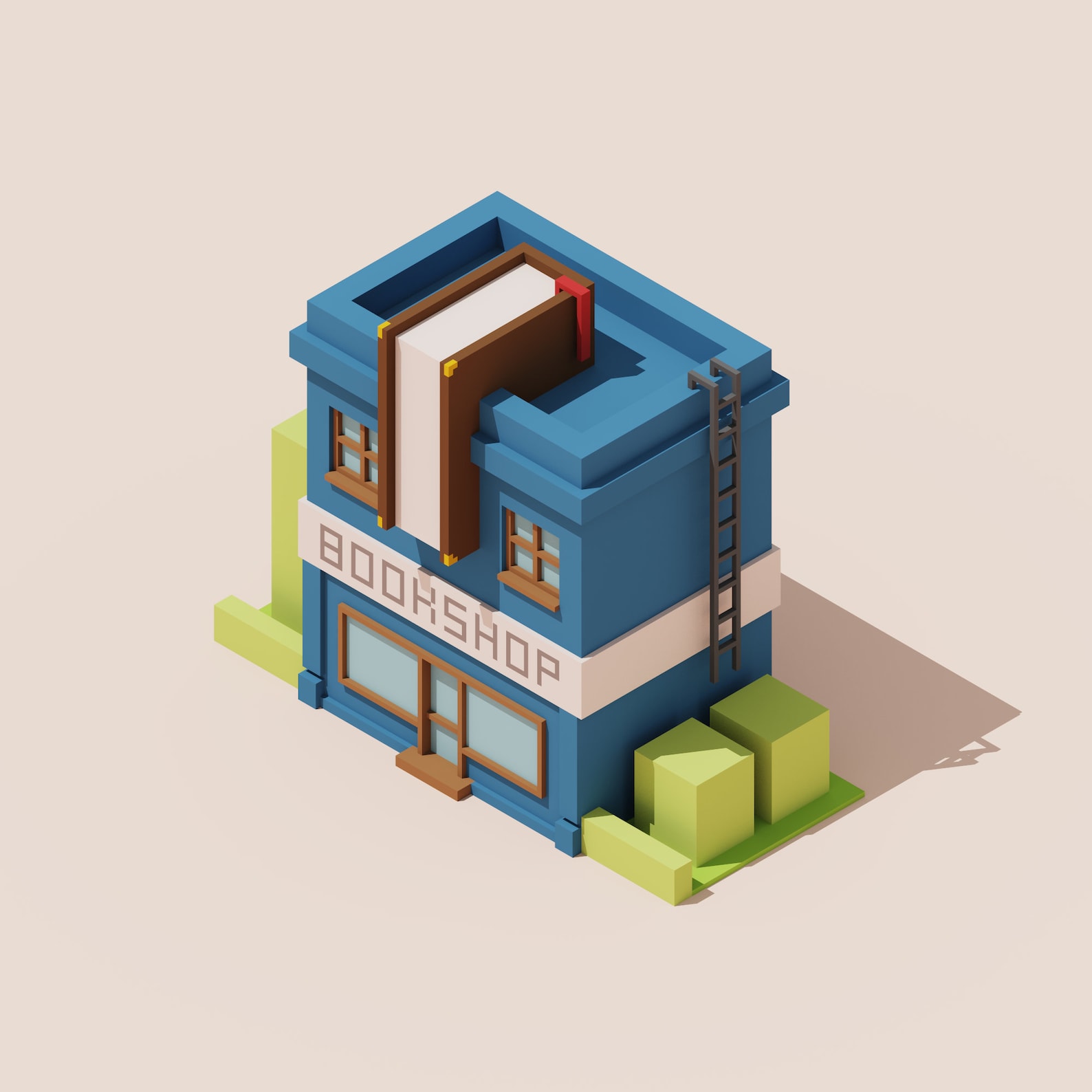 3D Bookshop Voxel Model for 3D Print and Gaming, STL File, OBJ File ...