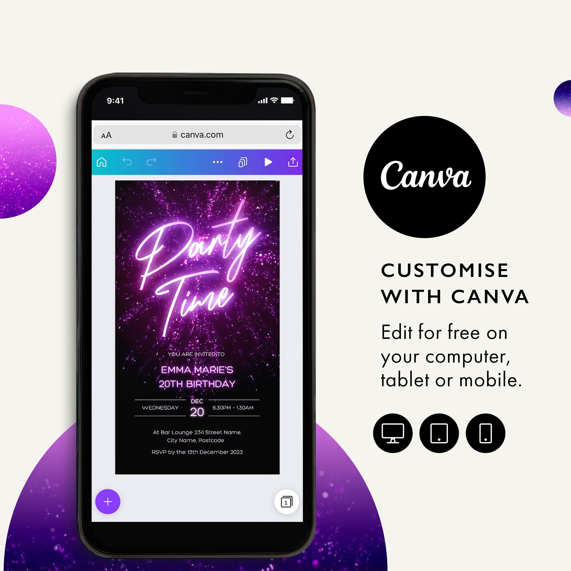 Animated Glitter Party E-invite Template: SMS Invitation - Etsy