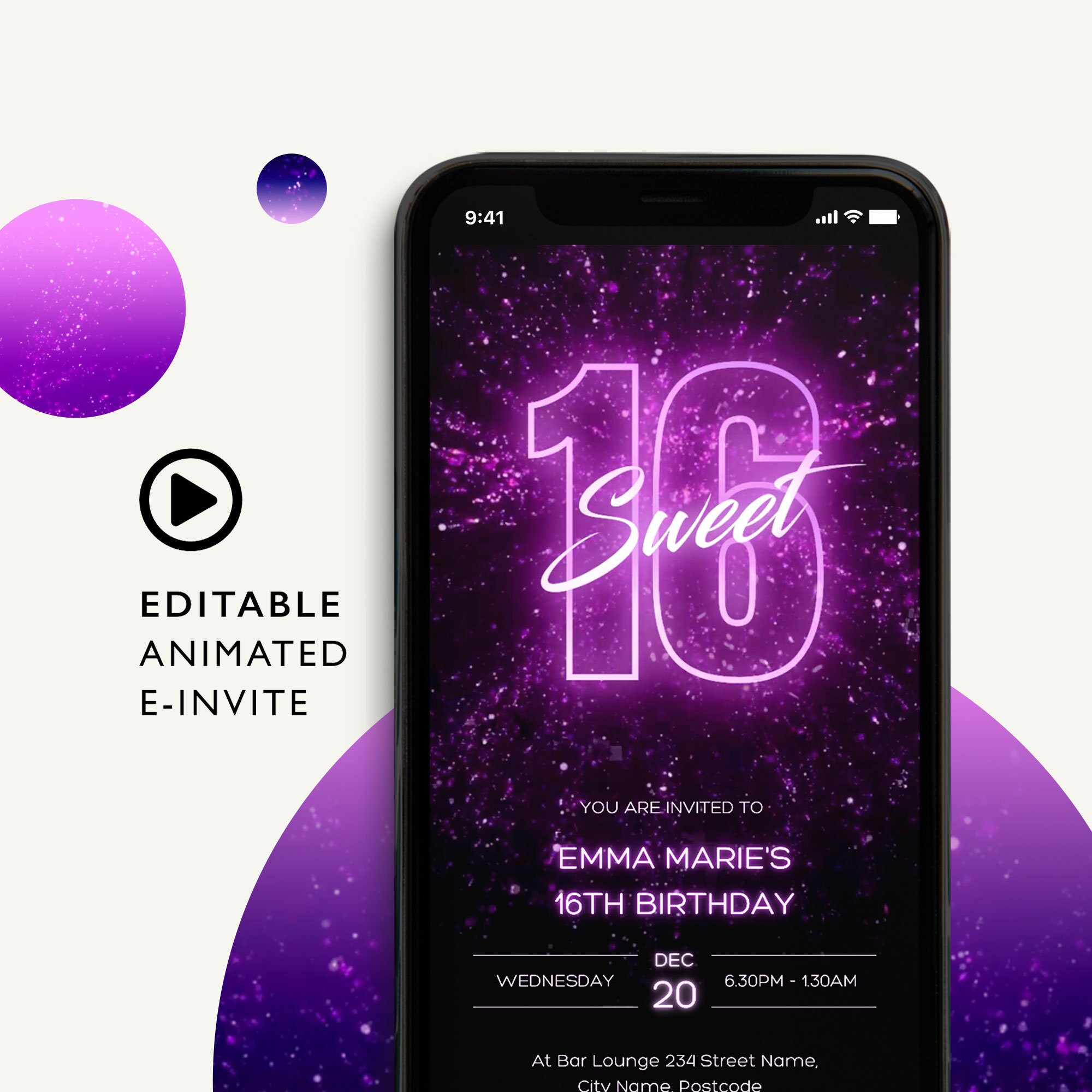 Sweet 16 Invitation E-INVITE TEMPLATE for an Animated 16th Birthday ...