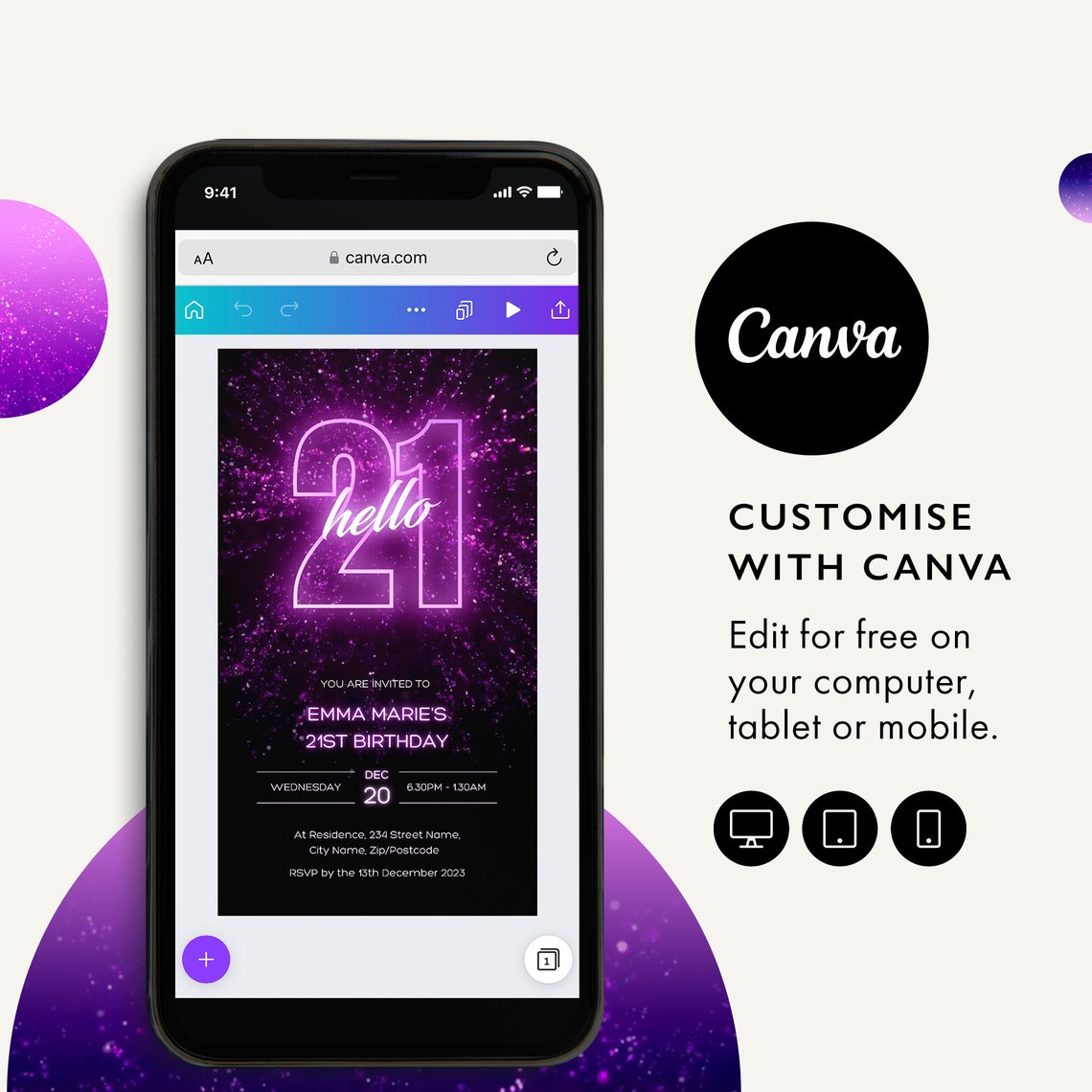 Animated 21st Birthday E-invite Template: Editable SMS Invitation - Etsy
