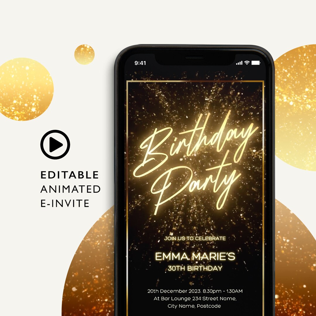 Birthday Party Invitation, Animated Gold Glitter Star Burst Video ...