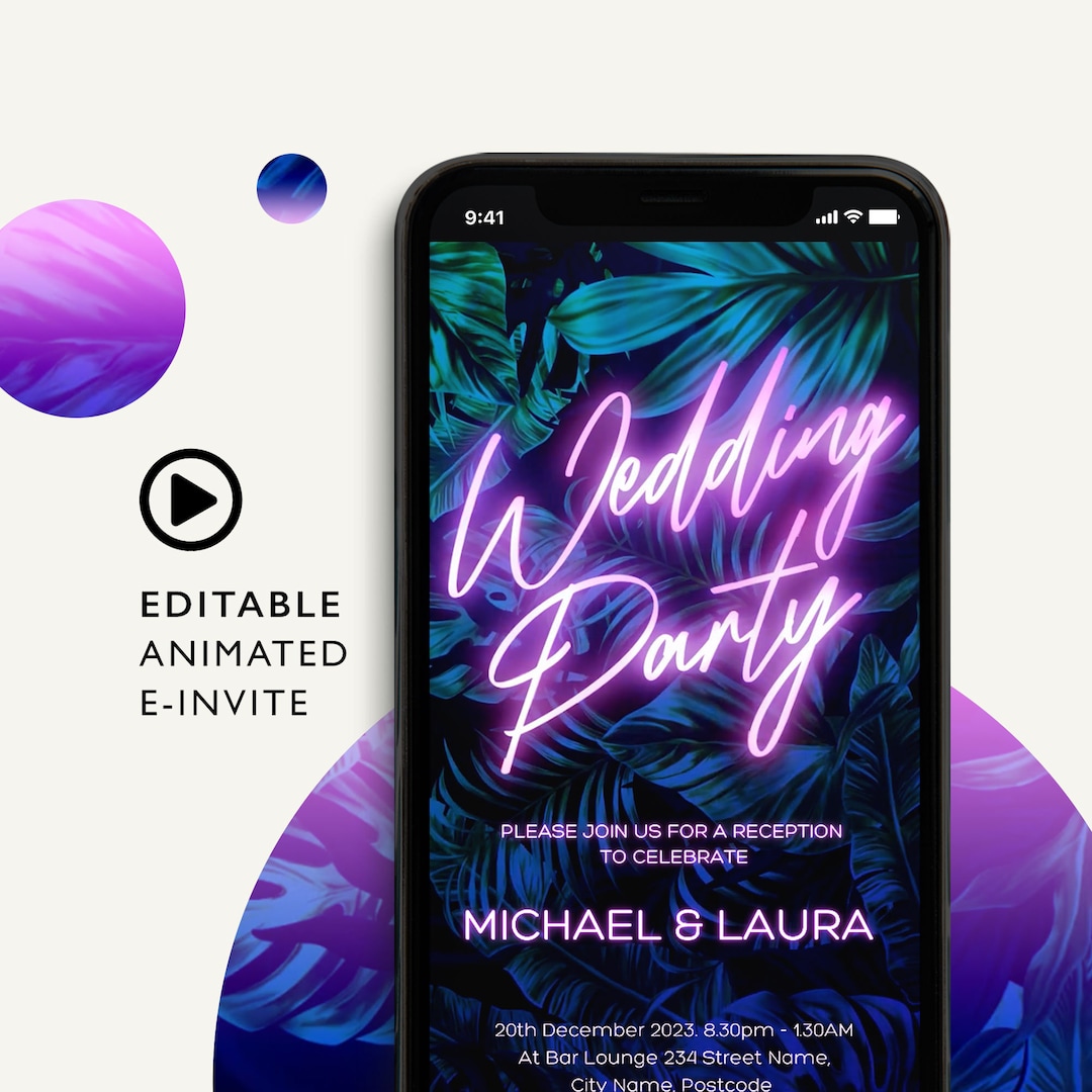 Wedding Party Animated Video Invitation DIGIAL DOWNLOAD Tropical ...