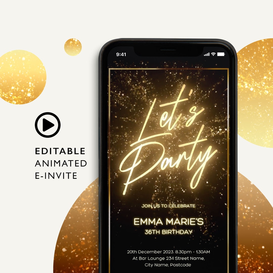 E-invite Party Invitation, Editable Invitation Template for Animated ...