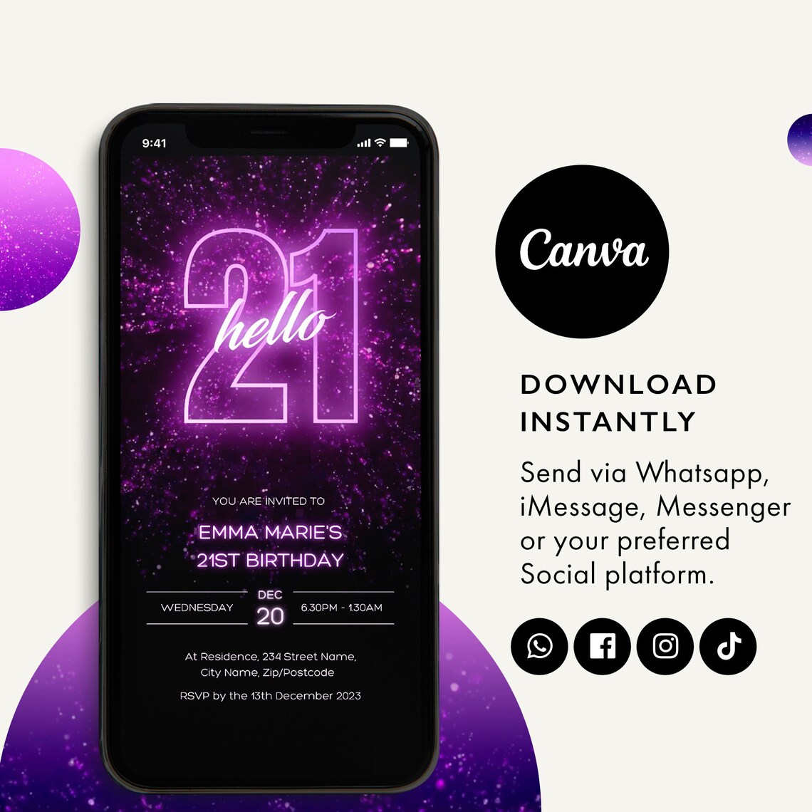 Animated 21st Birthday E-invite Template: Editable SMS Invitation - Etsy
