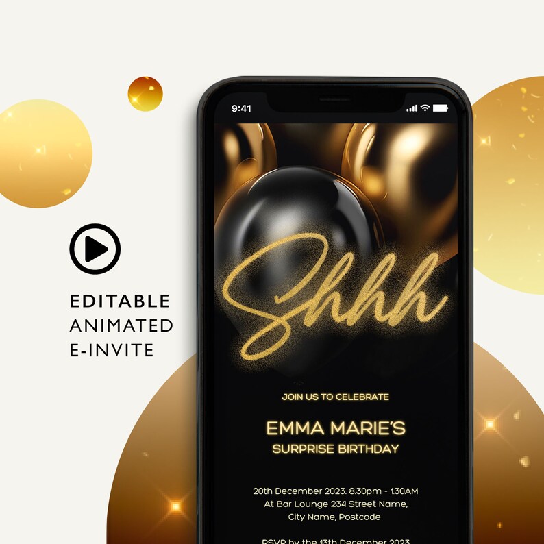 Shhh It's a Surprise, Editable Invitation Template DIGITAL DOWNLOAD ...